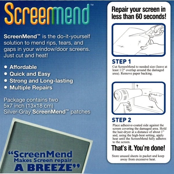 ScreenMend Window/Door Screen Repair Patches - Silver-Gray (2 Pack) Fi ...